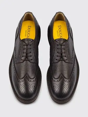 DOUCAL'S Hammered Leather Brogue Derby - Cocoa