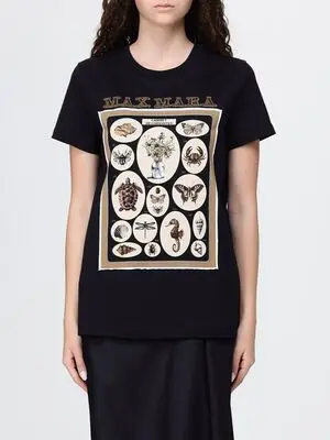 Max Mara Crewneck Cotton T-shirt With Contrasting Graphic Logo Print - Black