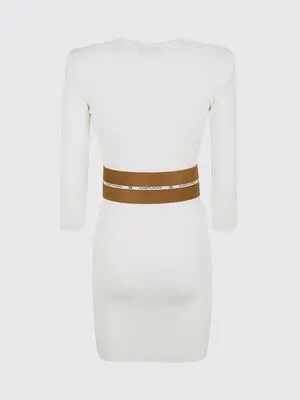 Elisabetta Franchi Striped V-neck Dress With Belt - Ivory