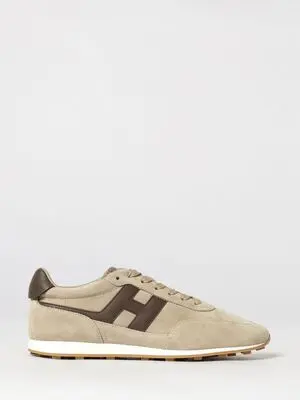Hogan H699 Calfskin And Suede Sneakers With Notched Sole - Beige