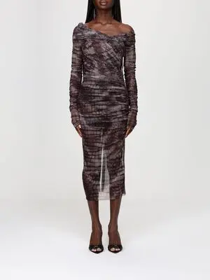 Elisabetta Franchi Printed Tulle Midi Dress - Brown