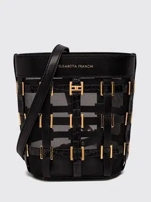 Elisabetta Franchi Mesh Bucket Bag With Embroidery And Internal Pouch - Black