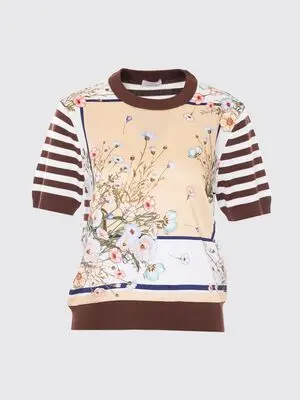 Liu Jo Striped Viscose Knit Sweater With Floral Print