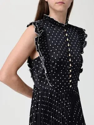 SELF-PORTRAIT Polka Dot Crêpe Maxi Dress With Pleated Design