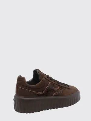Hogan H-stripes Platform Leather And Pony Hair Sneakers With Animal Print - Brown