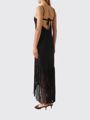 Pinko Viscose Blend Midi Dress With Fringes