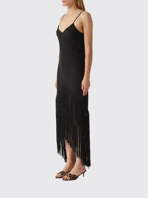 Pinko Viscose Blend Midi Dress With Fringes