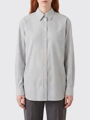 THE ROW Striped Cotton Shirt With Classic Collar And Asymmetric Hem - White