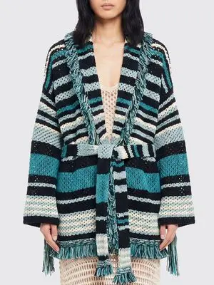 Alanui Striped Cotton-blend Cardigan With Fringes And A Tie-waist Belt - Multicolor