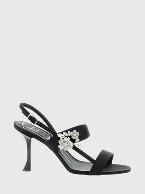 ROGER VIVIER Efflorescence Satin Sandal With Jewel Buckle - Black