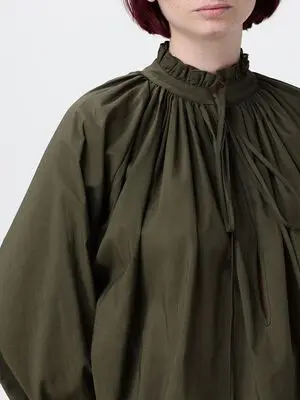 PT TORINO Cotton Shirt With Ruched Collar And Balloon Sleeves - Green