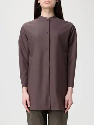 DUNO Mandarin Collar Overshirt - Brown