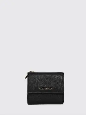 COCCINELLE Metallic Soft Tri-fold Wallet In Grained Leather - Black
