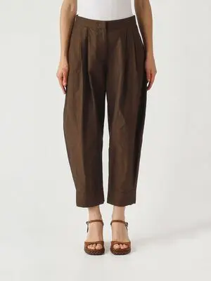 PT TORINO Cropped Fit Cotton And Linen Trousers - Cocoa