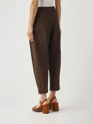 PT TORINO Cropped Cotton And Linen Blend Trousers - Cocoa