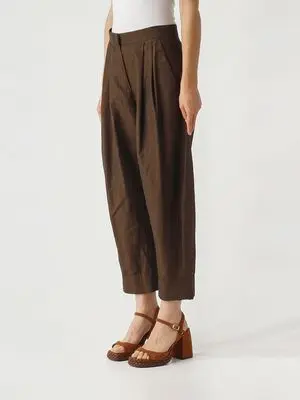PT TORINO Cropped Cotton And Linen Blend Trousers - Cocoa