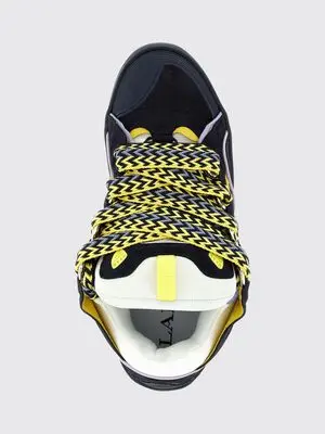 LANVIN Curb Leather And Mesh Sneakers With Bi Design And Rubber Sole