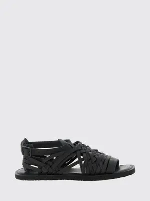 Yohji Yamamoto Woven Leather Sandals With Ankle Strap And Round Toe - Black