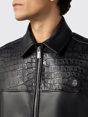 BILLIONAIRE Leather Bomber Jacket With Classic Collar And Zip Closure