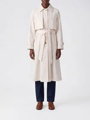 Herno Knee-length Single-breasted Trench Coat In Polyester With Tie-belt - White