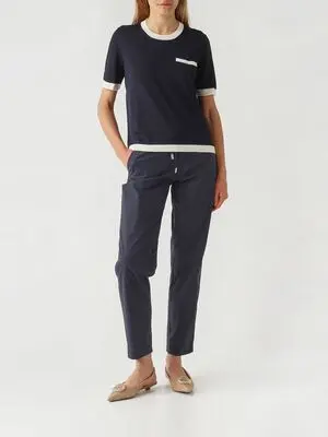 PT TORINO Stretch Cotton Blend Cropped Trousers - Navy