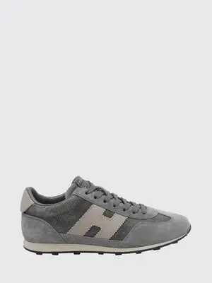 Hogan H699 Sneakers In Calfskin And Suede With Notched Sole - Grey