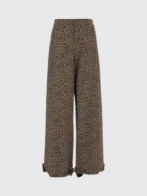 SA SU PHI Animal Print Cotton Blend Trousers - Brown