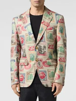 BILLIONAIRE Single-breasted Linen Blazer With Graphic Print And Lapel Collar - Multicolor