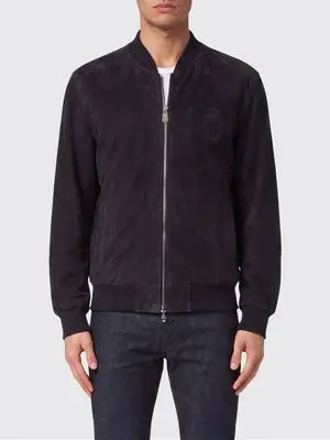 BILLIONAIRE Suede Leather Bomber Jacket With Two-way Zip - Navy