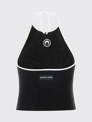 MARINE SERRE Slim Fit Cropped Cotton Top With Crescent Moon Logo - Black