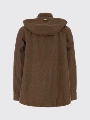 Herno Relaxed Fit Cropped Windbreaker In Linen, Wool And Silk With Hood - Leather