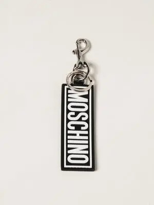Moschino Leather Key Ring With Logo - Black
