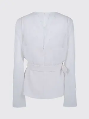 PAROSH Long-sleeved Silk Blouse With Adjustable Waist Belt
