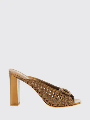 Santoni Woven And Perforated Leather Mules - Gold