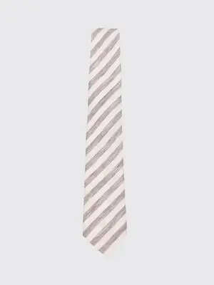 Tagliatore Regimental Linen And Silk Tie - Dove Grey