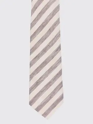 Tagliatore Regimental Striped Linen And Silk Tie - Dove Grey