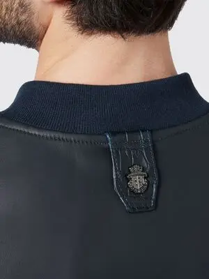 BILLIONAIRE Crocodile And Nappa Leather Bomber Jacket With Crest Logo - Blue