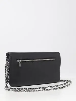 Zadig&Voltaire Leather Clutch With Silver Tone Wing Embellishment And Chain Strap - Black
