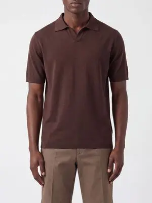 Herno Short-sleeved Polo Shirt In Cotton With Classic Collar And V-neck - Brown