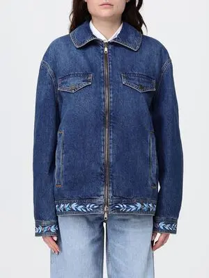 Etro Cropped Embroidered Cotton Denim Jacket With Zip Closure - Multicolor