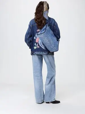 Etro Cropped Embroidered Cotton Denim Jacket With Zip Closure