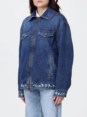 Etro Cropped Embroidered Cotton Denim Jacket With Zip Closure