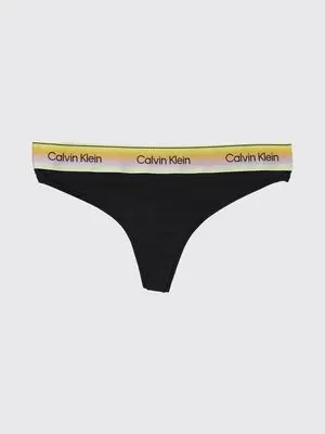 Calvin Klein Stretch Cotton And Modal Thong With Jacquard Logo Waistband - Black