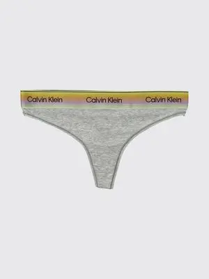 Calvin Klein Stretch Cotton And Modal Thong With Jacquard Logo Waistband - Grey