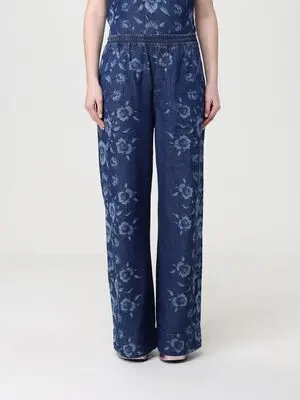 Pinko Cotton Palazzo Trousers With Floral Print - Blue