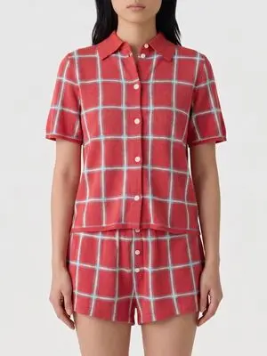 Guest In Residence Check Linen And Silk Casual Shirt - Red