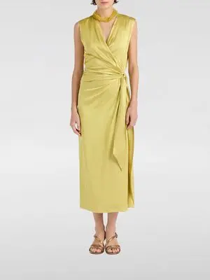 Momoni Sleeveless V-neck Satin Midi Wrap Dress With Side Slit