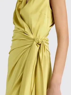 Momoni Sleeveless V-neck Satin Midi Wrap Dress With Side Slit