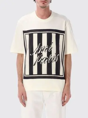 AMI Paris Cotton T-shirt With Contrast Logo And Dropped Shoulders - White