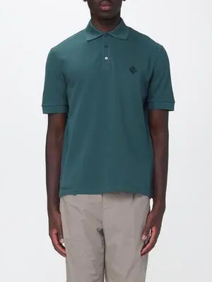 Herno Short-sleeved Cotton Polo Shirt With Contrast Logo And Ribbed Collar - Green